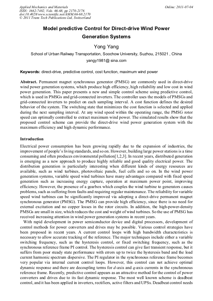 Model Predictive Control for Direct-Drive Wind Power Generation Systems ...