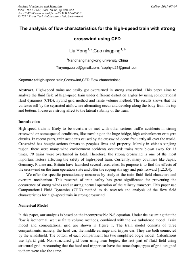 The Analysis of Flow Characteristics for the High-Speed Train with ...