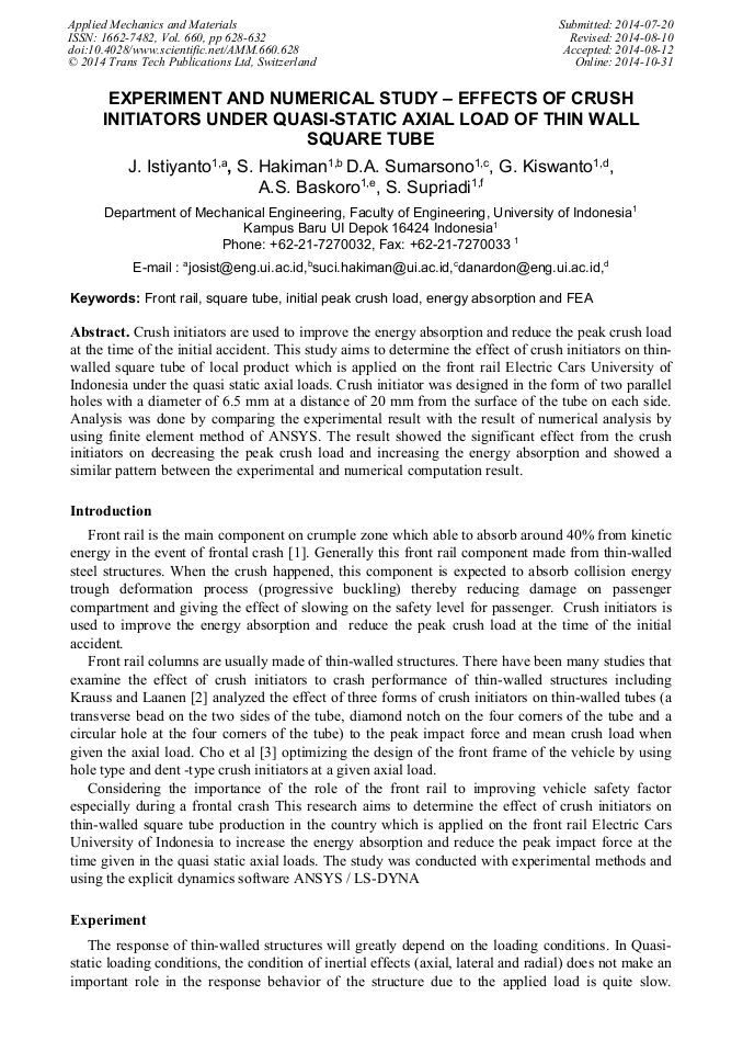 Experimental and Numerical Study - Effects of Crush Initiators under ...