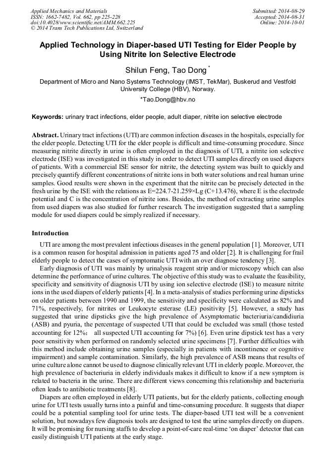 Applied Technology in Diaper-Based UTI Testing for Elder People by ...
