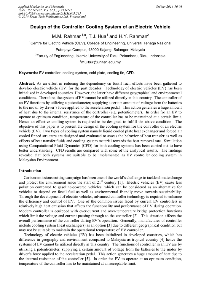 Design of the Controller Cooling System of an Electric Vehicle ...