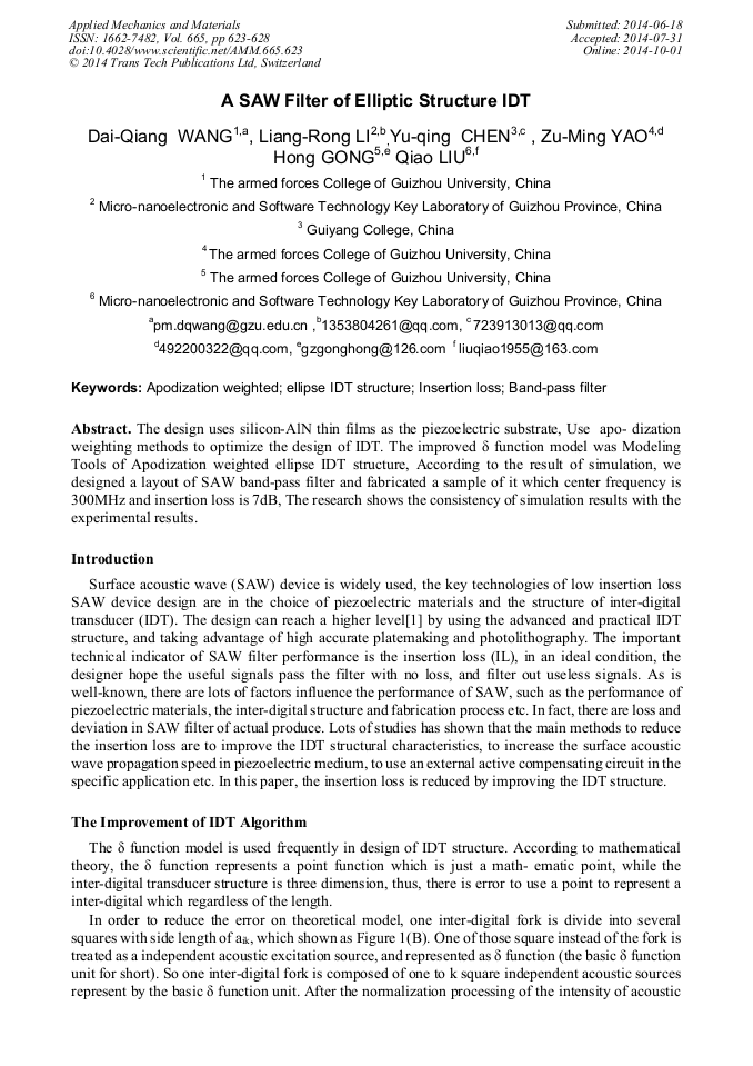 A SAW Filter of Elliptic Structure IDT | Scientific.Net