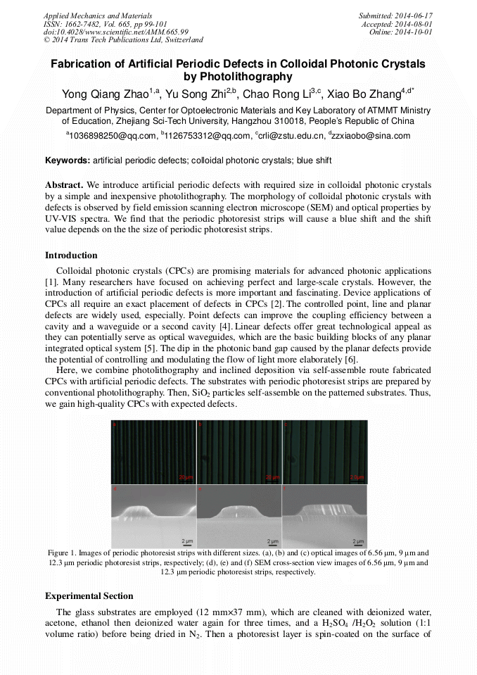 Fabrication of Artificial Periodic Defects in Colloidal Photonic ...