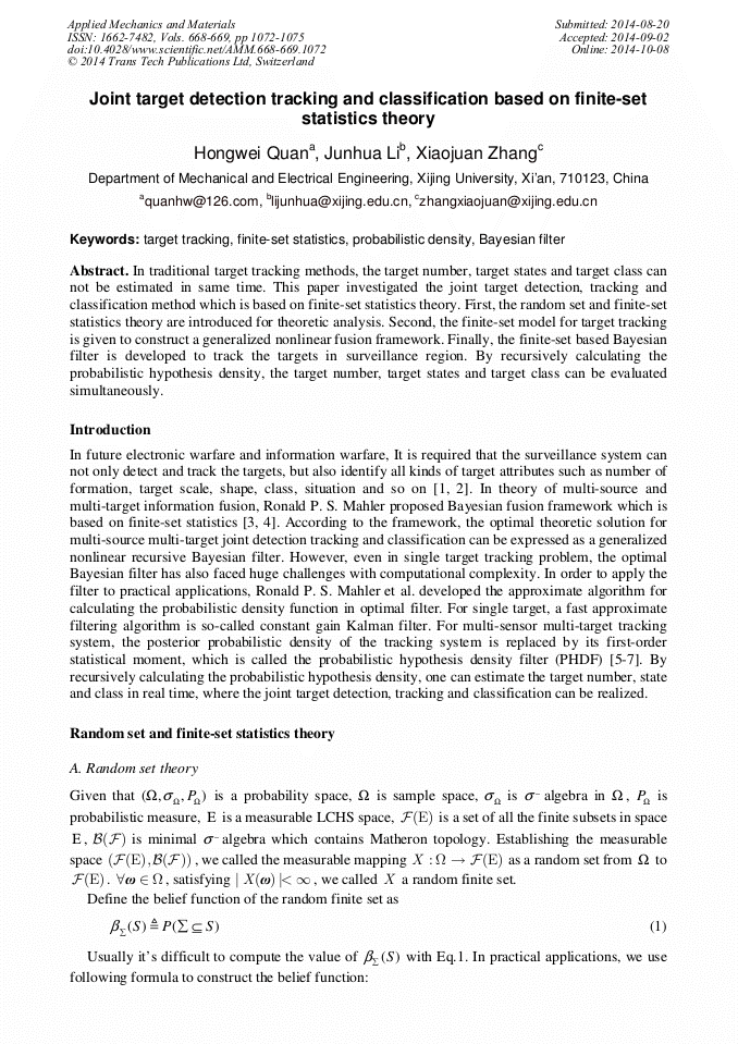 Joint Target Detection Tracking And Classification Based On Finite Set