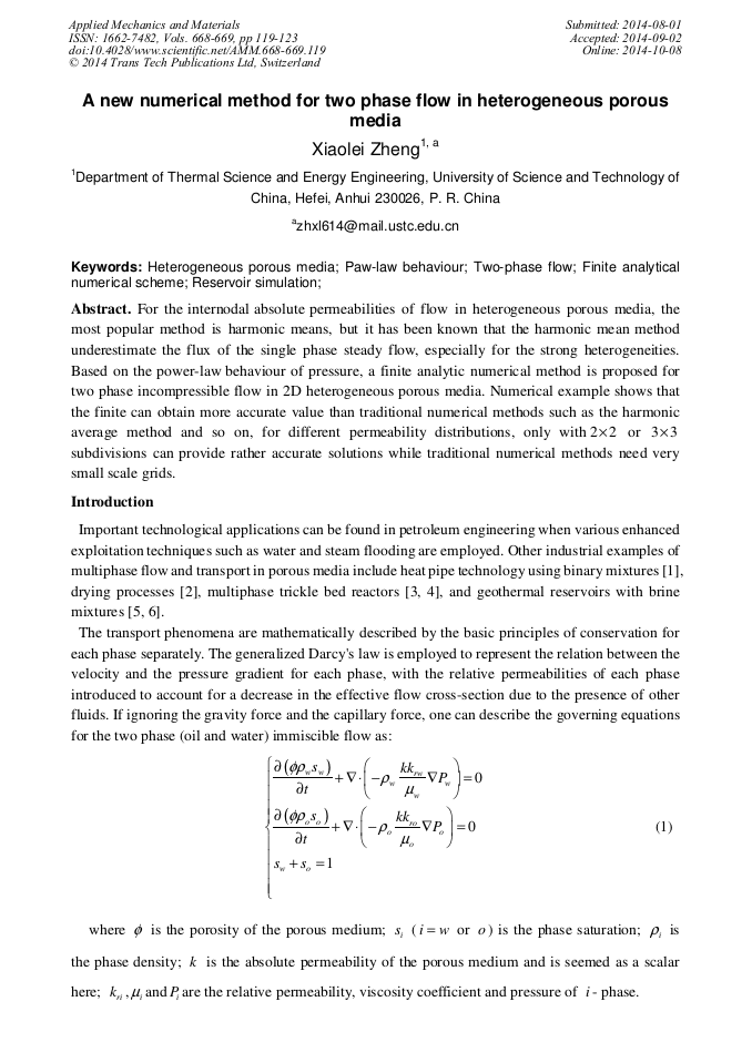 A New Numerical Method for Two Phase Flow in Heterogeneous Porous Media ...
