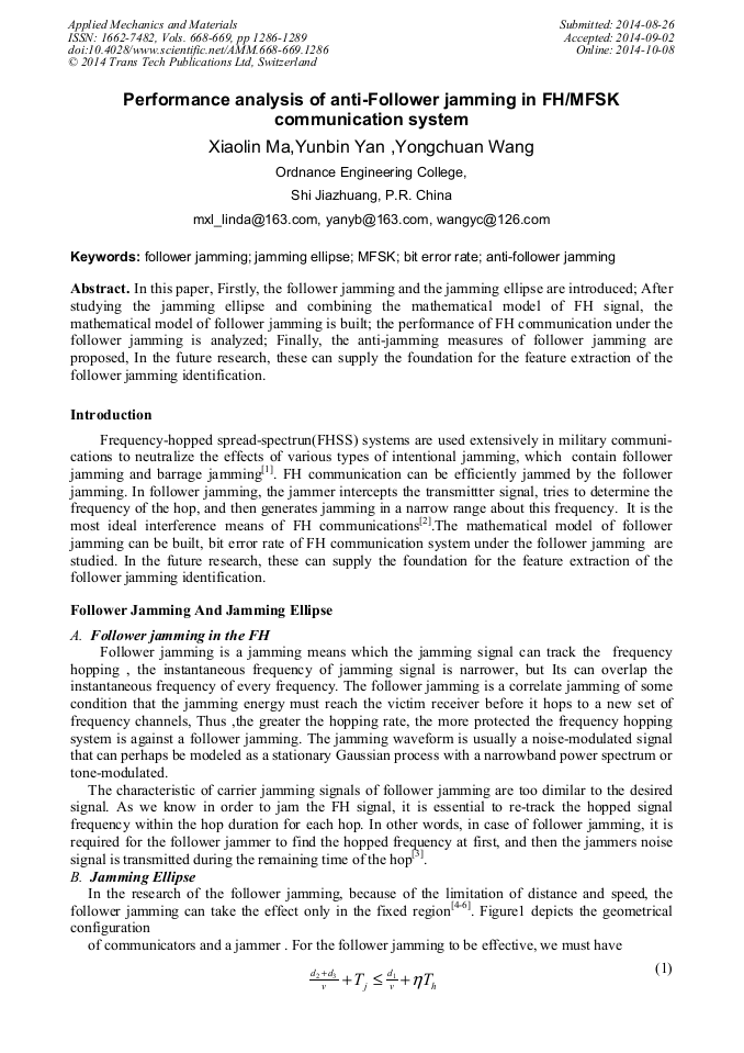 Performance Analysis of Anti-Follower Jamming in FH/MFSK Communication ...