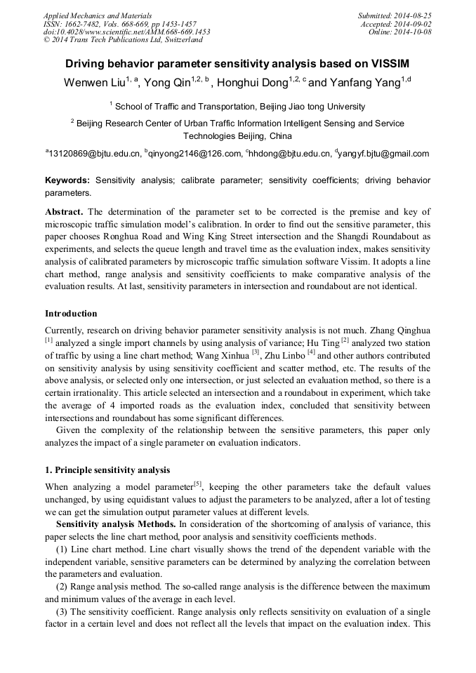 Driving Behavior Parameter Sensitivity Analysis Based on VISSIM | Scientific.Net