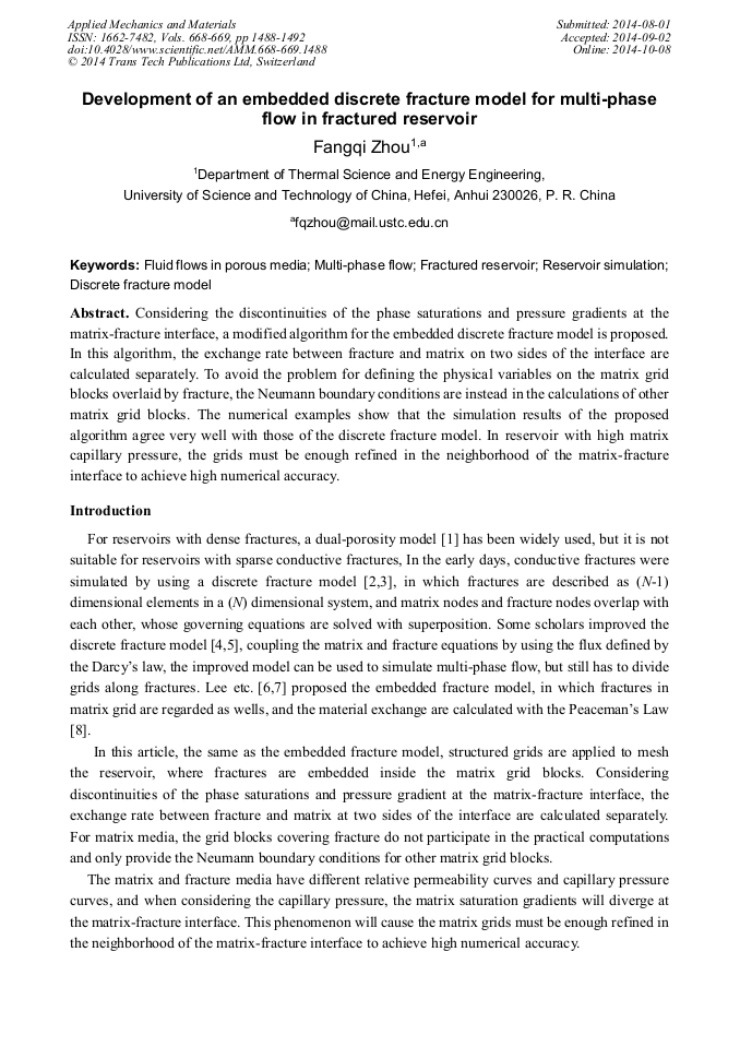Development Of An Embedded Discrete Fracture Model For Multi Phase Flow