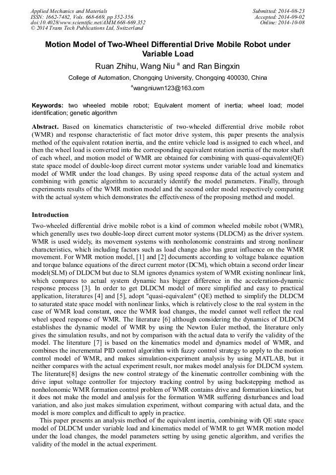 Motion Model of Two-Wheel Differential Drive Mobile Robot under ...