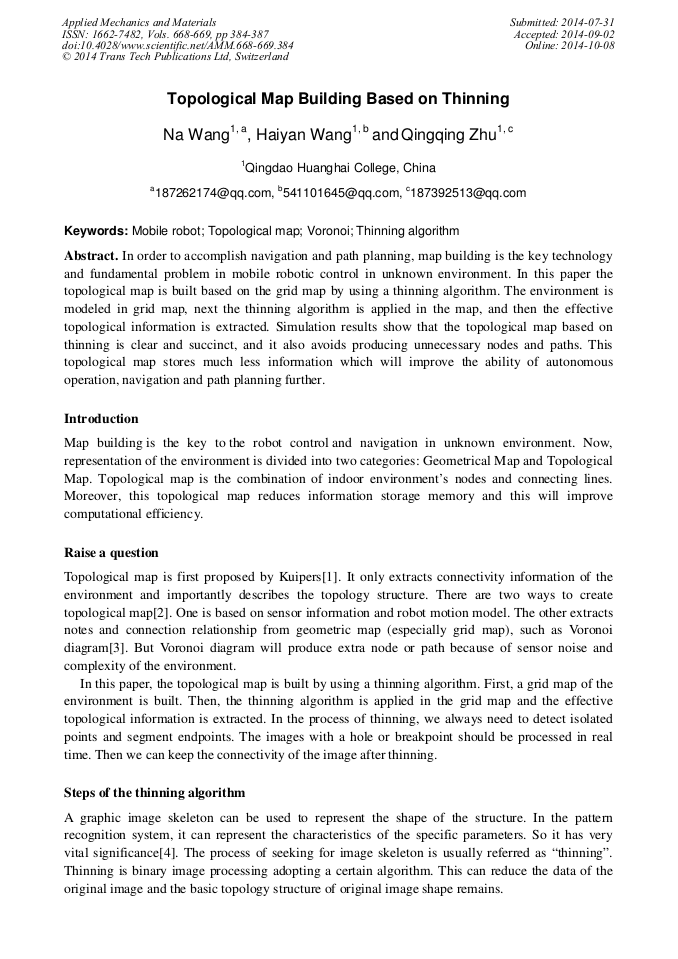Topological Map Building Based on Thinning | Scientific.Net