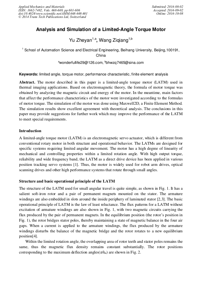 Analysis and Simulation of a Limited-Angle Torque Motor | Scientific.Net
