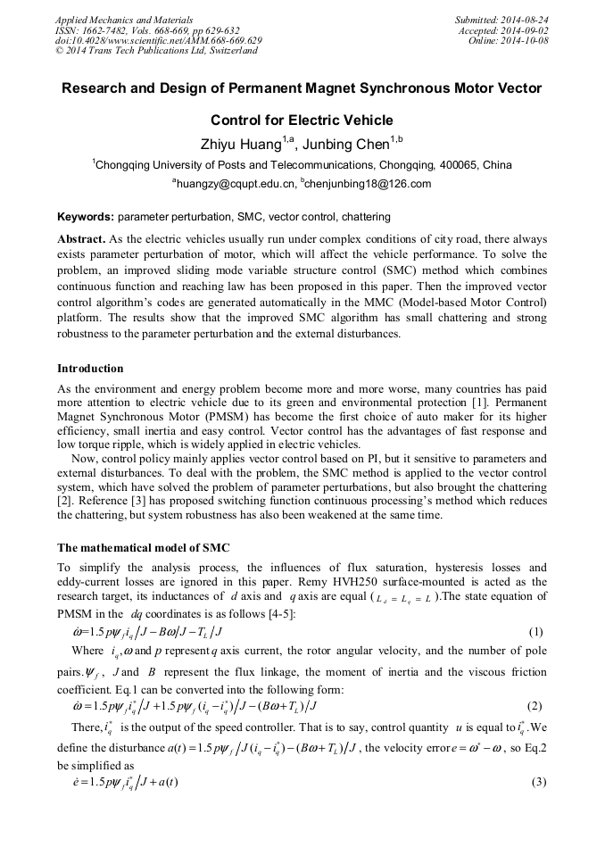 Research and Design of Permanent Magnet Synchronous Motor Vector Control for Electric Vehicle ...