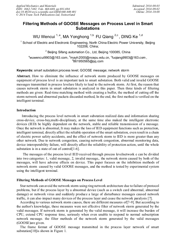Filtering Methods of GOOSE Messages on Process Level in Smart ...