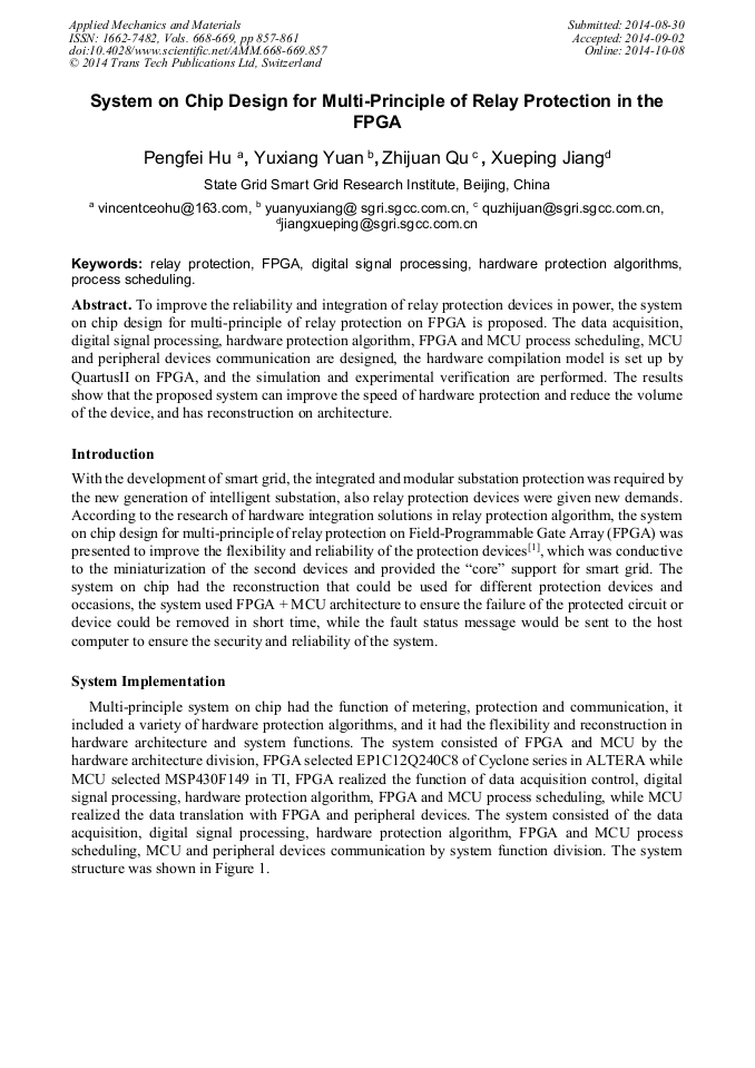 System on Chip Design for Multi-Principle of Relay Protection in the ...