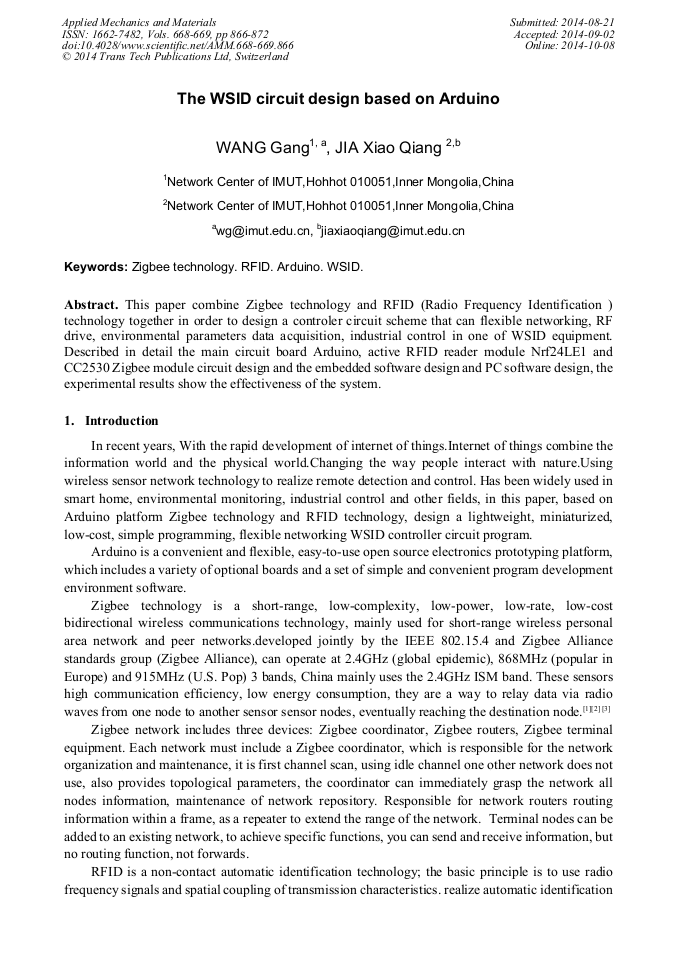 The WSID Circuit Design Based on Arduino | Scientific.Net