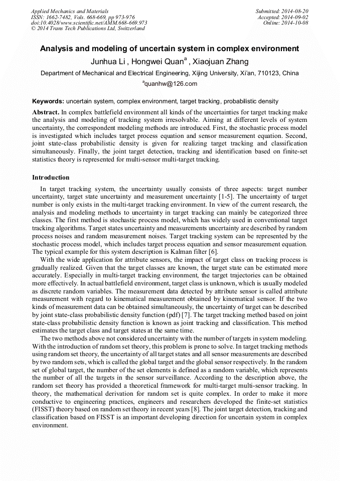 Analysis and Modeling of Uncertain System in Complex Environment | Scientific.Net