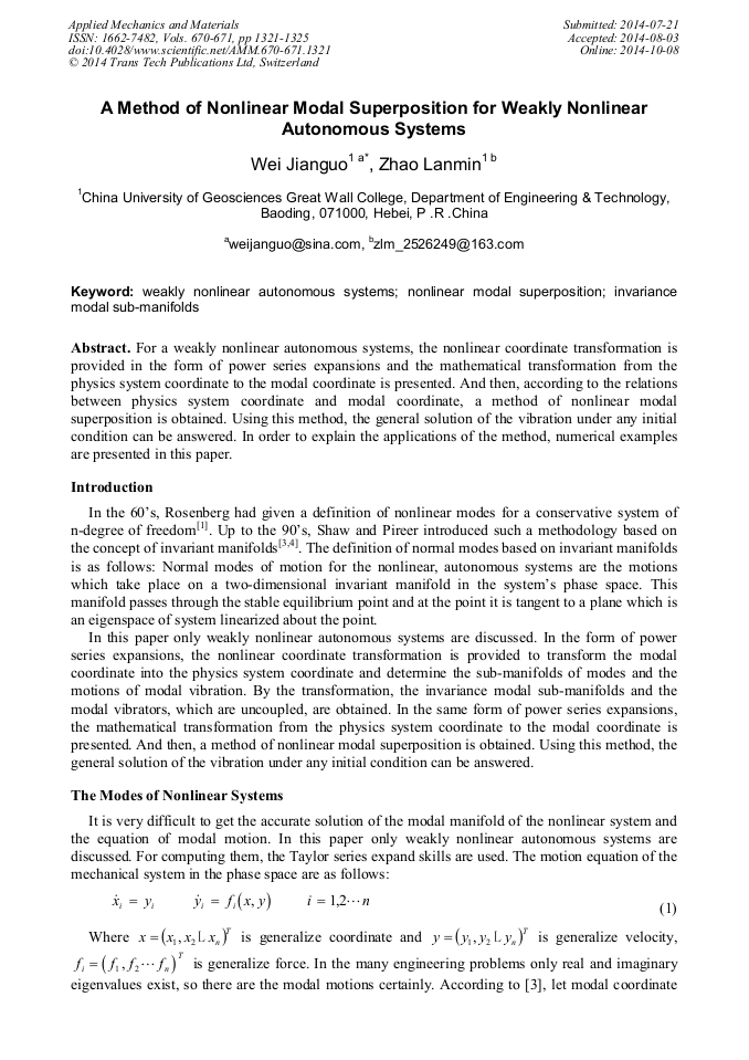 A Method of Nonlinear Modal Superposition for Weakly Nonlinear ...