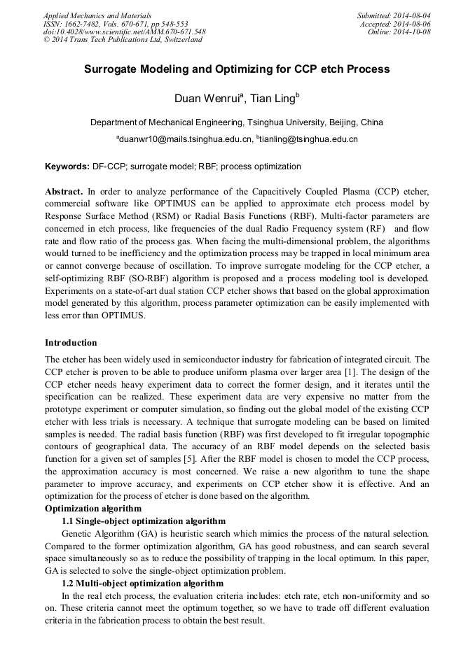 Surrogate Modeling and Optimizing for CCP Etch Process | Scientific.Net