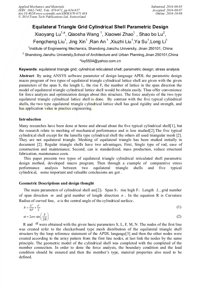 Equilateral Triangle Grid Cylindrical Shell Parametric Design ...