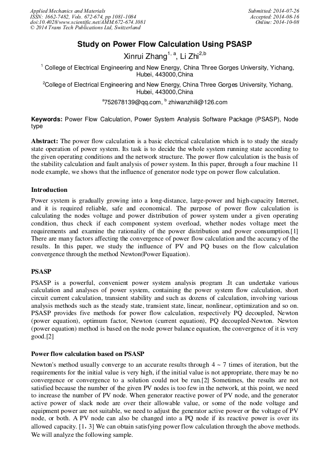 Study on Power Flow Calculation Using PSASP | Scientific.Net