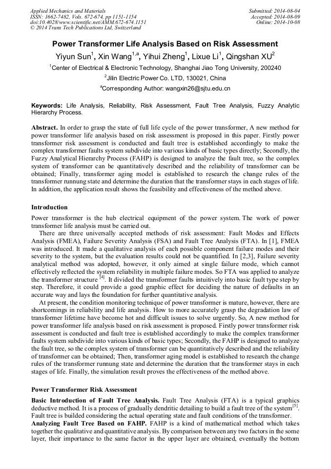 Power Transformer Life Analysis Based on Risk Assessment | Scientific.Net