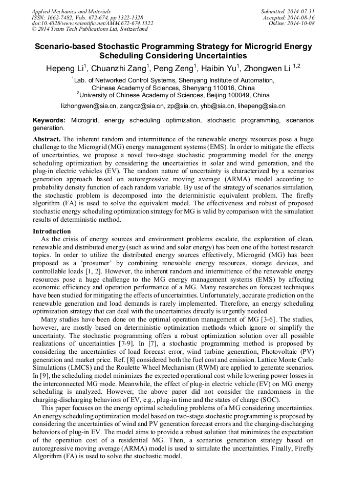 Scenario Based Stochastic Programming Strategy For Microgrid Energy