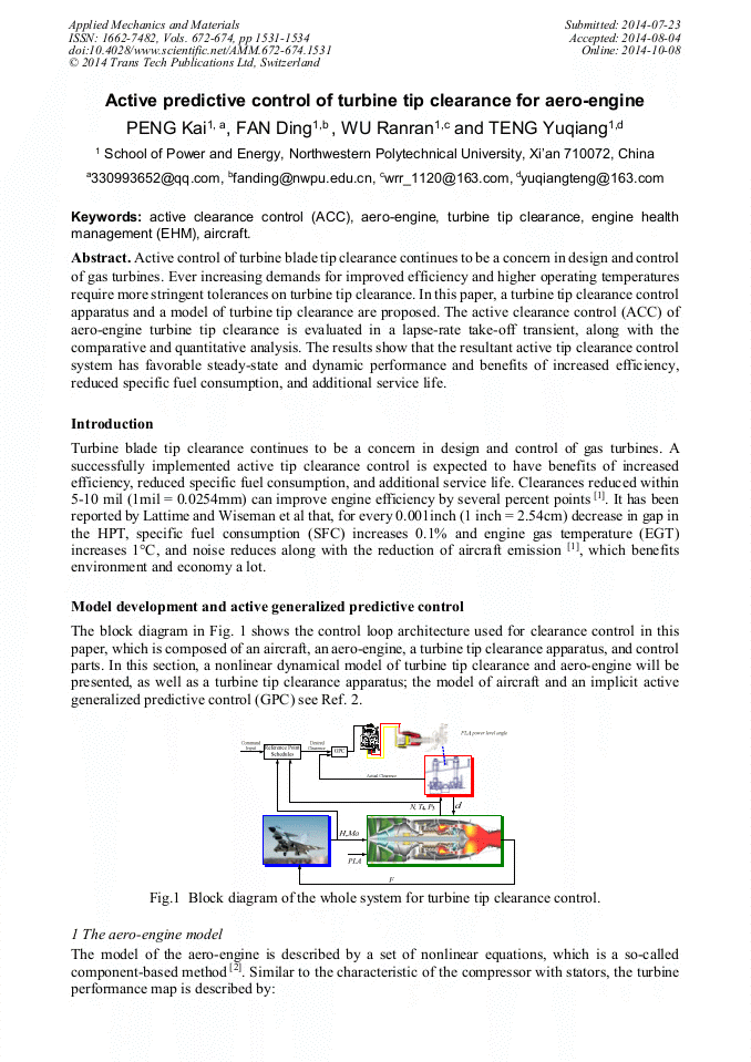 Active Predictive Control of Turbine Tip Clearance for Aero-Engine ...