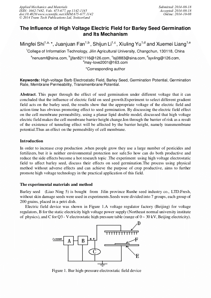 The Influence of High Voltage Electric Field for Barley Seed ...