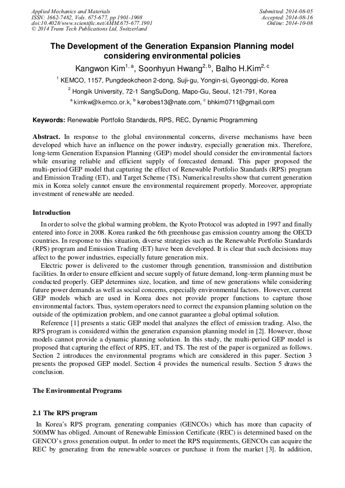 The Development of the Generation Expansion Planning Model Considering ...