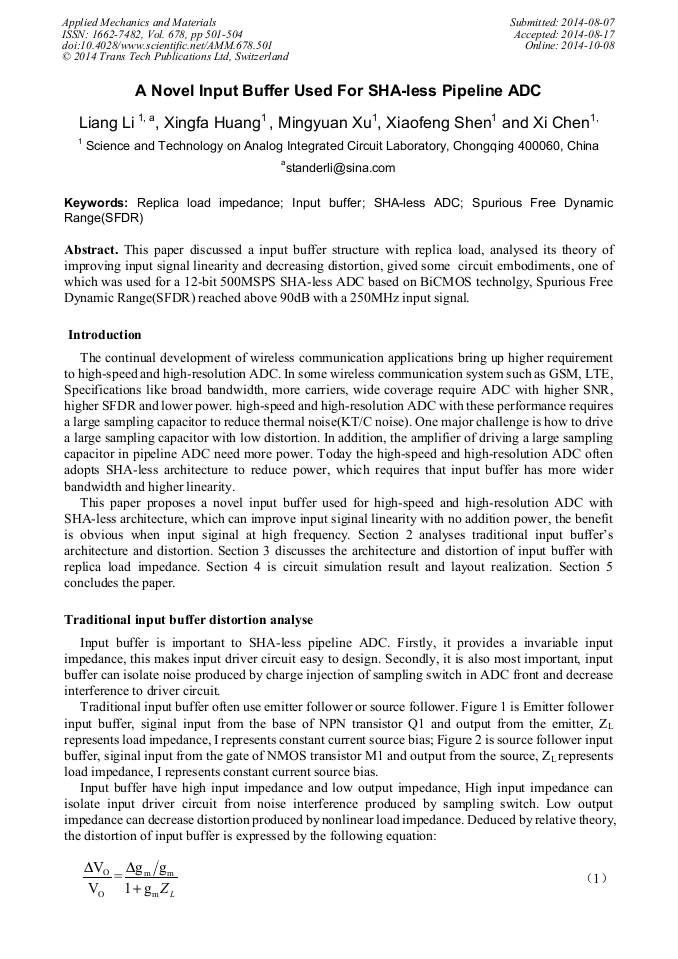 A Novel Input Buffer Used for SHA-Less Pipeline ADC | Scientific.Net
