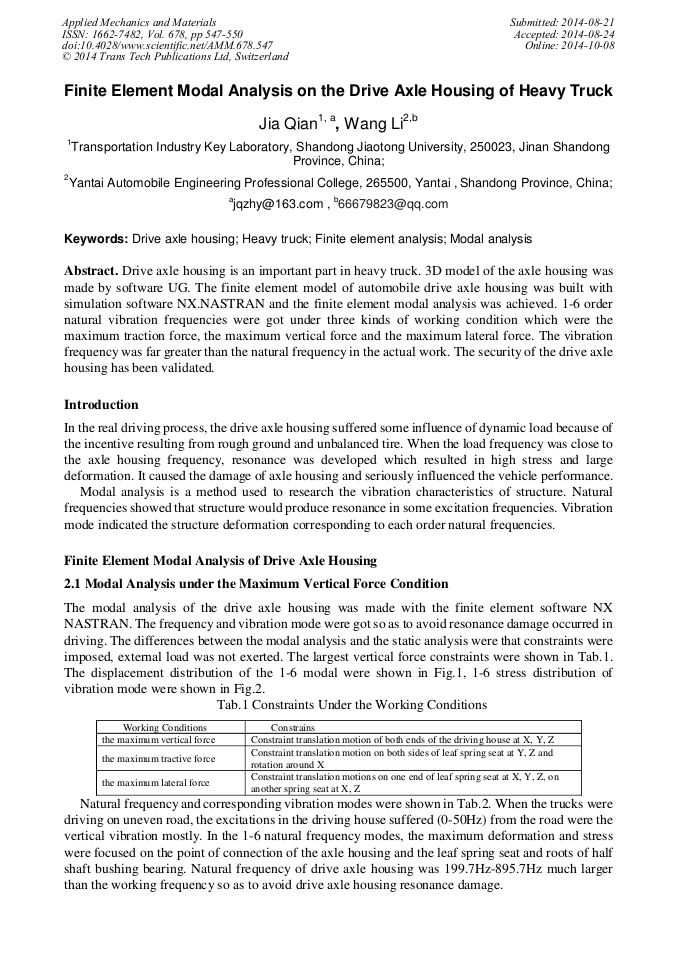 Finite Element Modal Analysis on the Drive Axle Housing of Heavy Truck ...