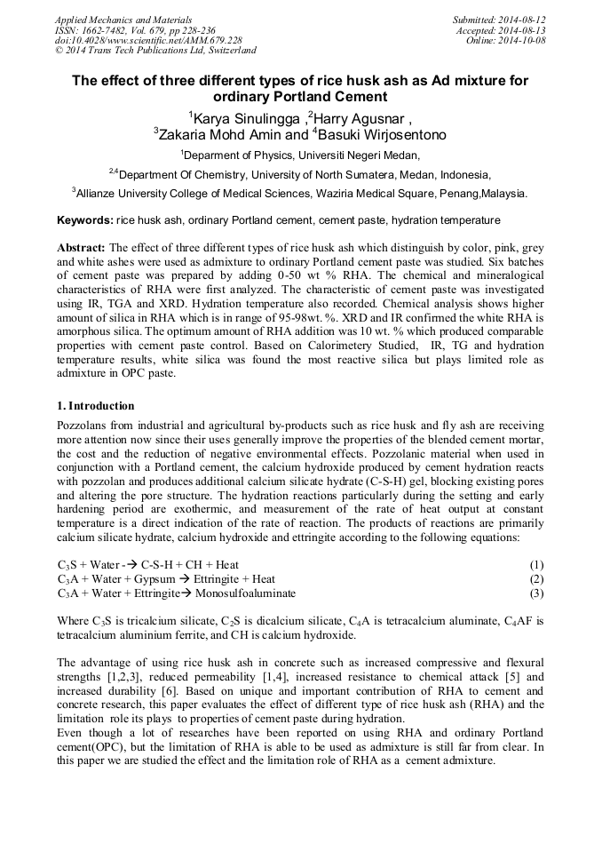 The Effect of Three Different Types of Rice Husk Ash as Ad Mixture for ...