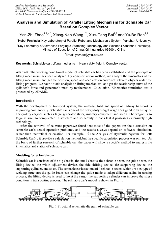 Analysis and Simulation of Parallel Lifting Mechanism for Schnable Car ...