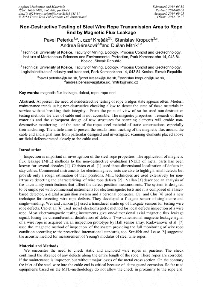 Non-Destructive Testing of Steel Wire Rope Transmission Area to Rope ...