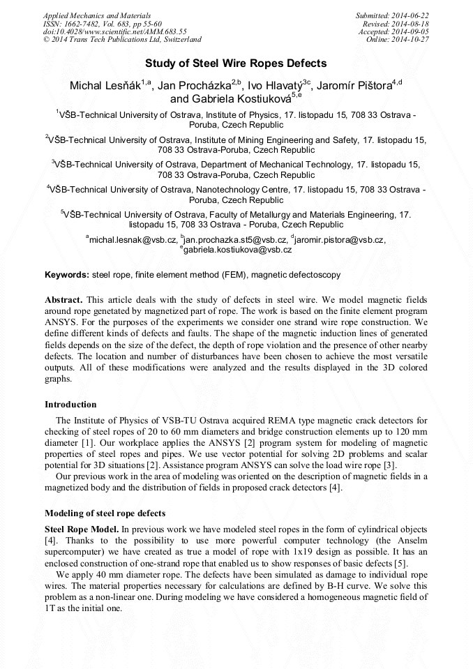 Study of Steel Wire Ropes Defects | Scientific.Net
