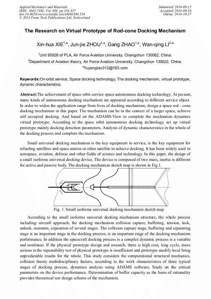 The Research on Virtual Prototype of Rod-Cone Docking Mechanism ...