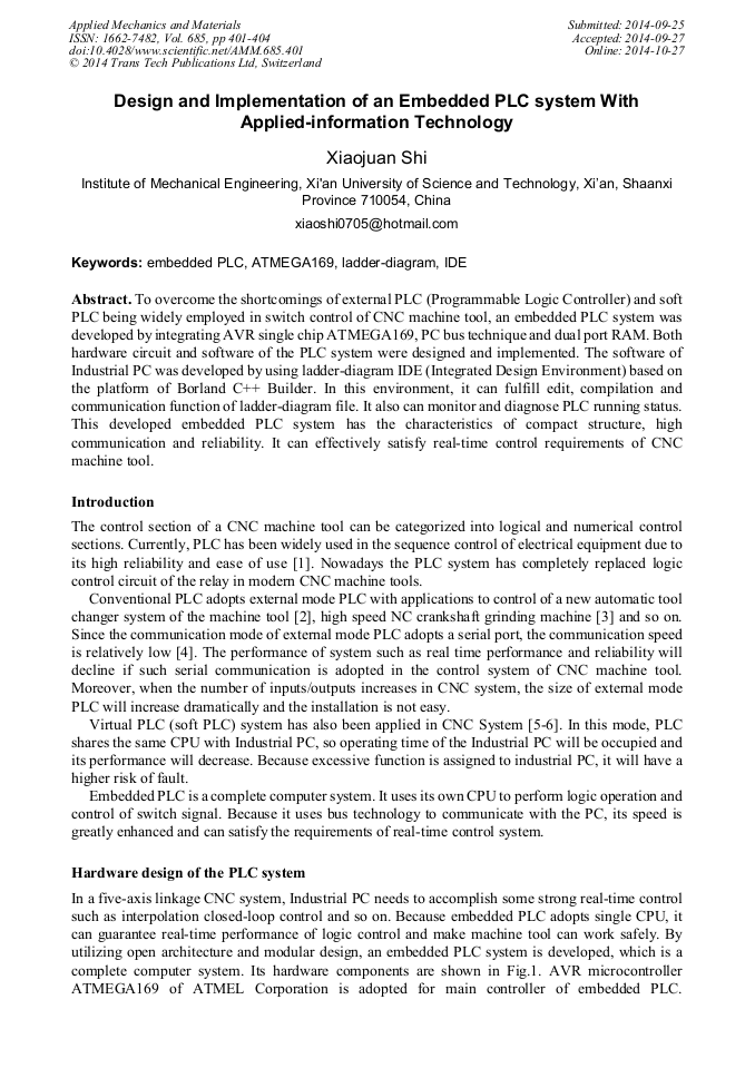 Design and Implementation of an Embedded PLC System with Applied ...