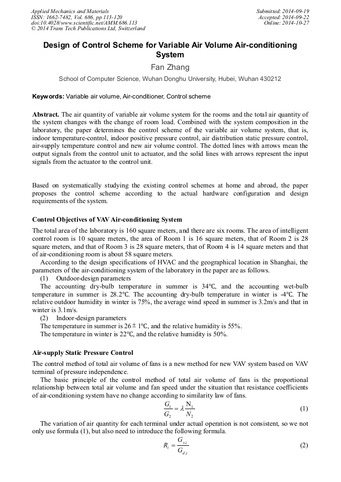 Design of Control Scheme for Variable Air Volume Air-Conditioning ...