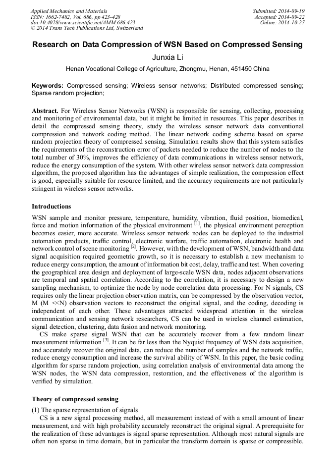 Research on Data Compression of WSN Based on Compressed Sensing ...