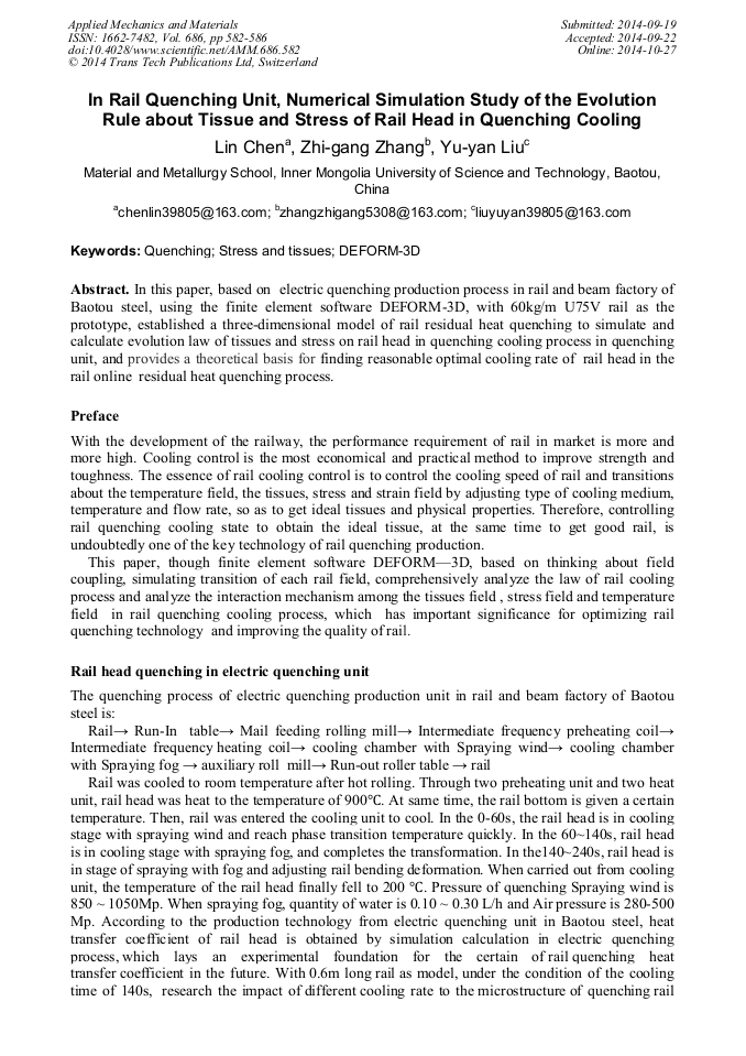 In Rail Quenching Unit, Numerical Simulation Study of the Evolution ...