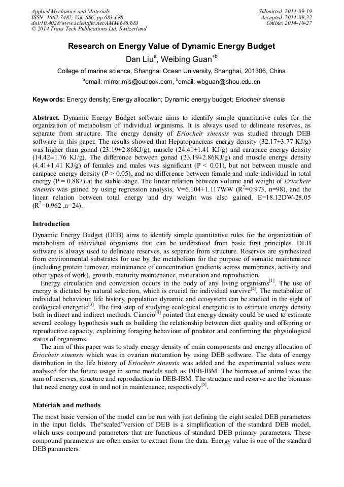 Research on Energy Value of Dynamic Energy Budget | Scientific.Net