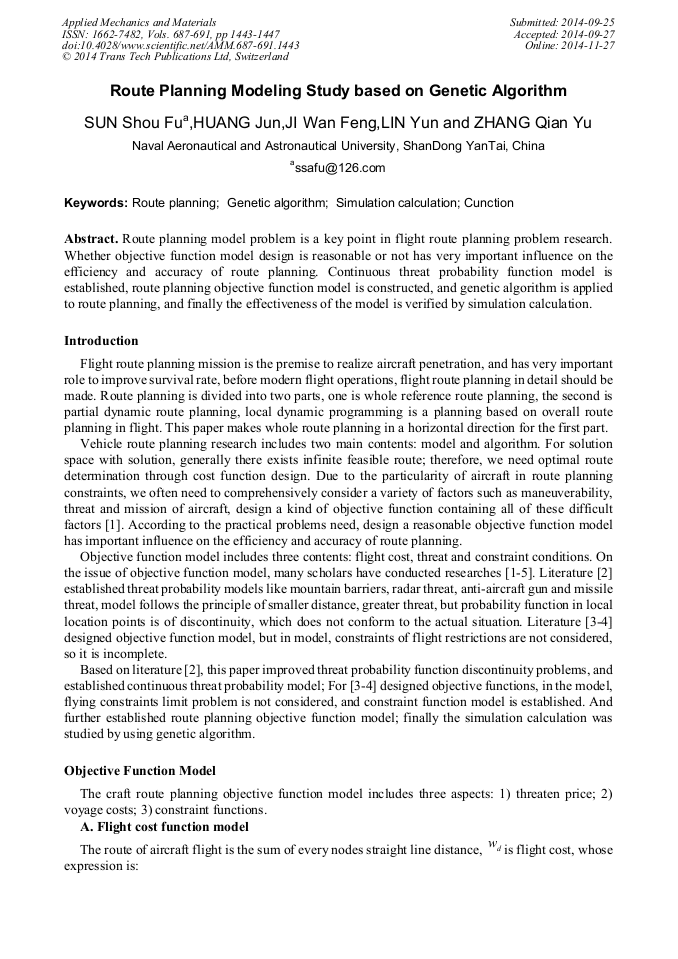 Route Planning Modeling Study Based on Genetic Algorithm | Scientific.Net