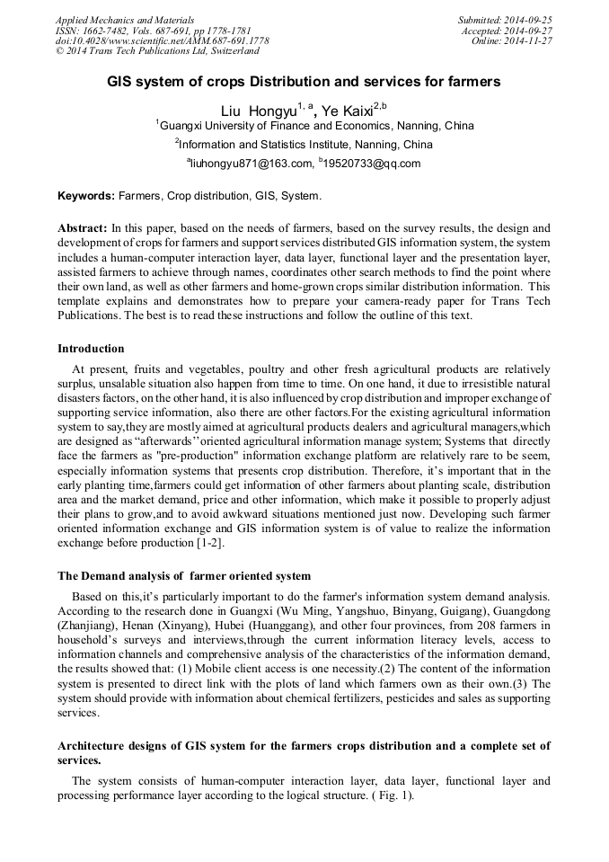 GIS System of Crops Distribution and Services for Farmers | Scientific.Net