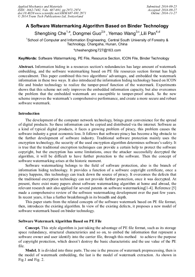 A Software Watermarking Algorithm Based on Binder Technology | Scientific.Net