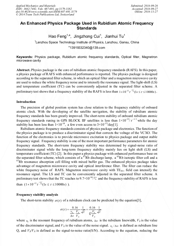 An Enhanced Physics Package Used in Rubidium Atomic Frequency Standards ...