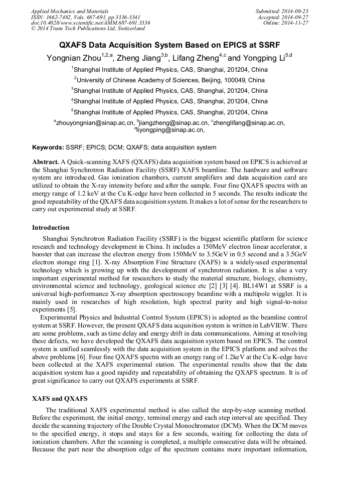 QXAFS Data Acquisition System Based on EPICS at SSRF | Scientific.Net