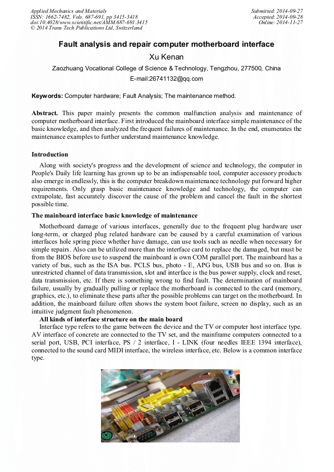 Fault Analysis and Repair Computer Motherboard Interface | Scientific.Net