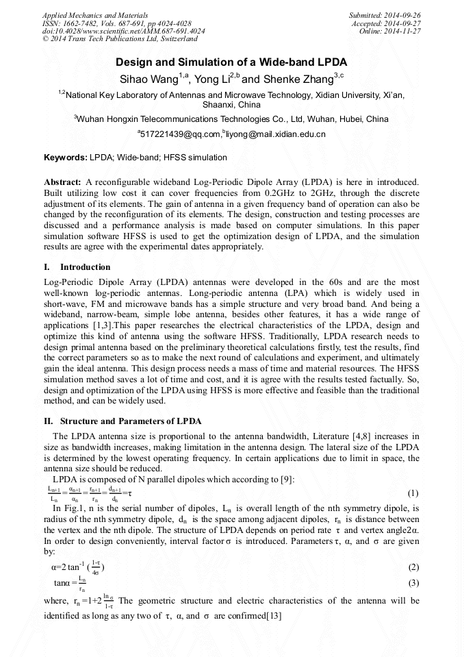 Design and Simulation of a Wide-Band LPDA | Scientific.Net