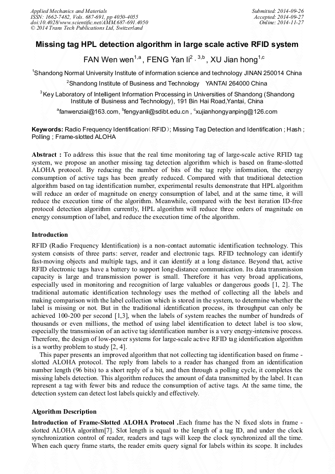 Missing Tag HPL Detection Algorithm in Large Scale Active RFID System ...