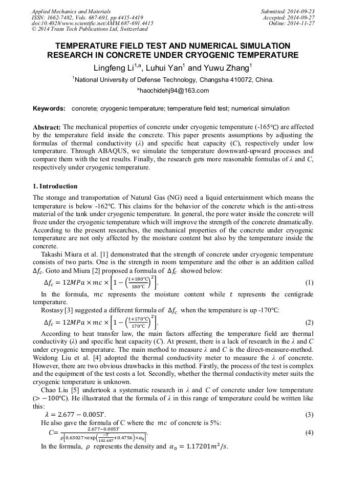 Temperature Field Test and Numerical Simulation Research in Concrete ...